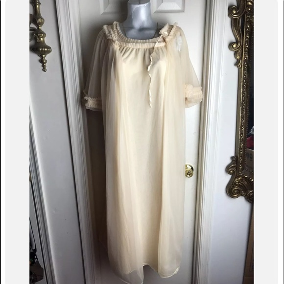 Intimates & Sleepwear | Vintage 7s Sz L Large Sheer Ruffle Neck Night ...